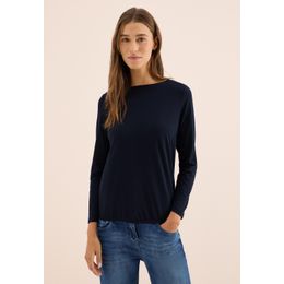 Langarmshirt CECIL, Damen, Gr. L (42), urban dunkelblau, Web, 100% Baumwolle, unifarben, normal normal, U-Boot-Ausschnitt, abgesteppt, Shirts, aus reiner Baumwolle