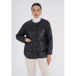 FRESHLIONS Damen Steppjacke "Amara", schwarz, Gr. S, kariert, unifarben, 100% Polyester, Jacken, mit praktischen Druckkn&ouml;pfen