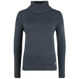 oxmo Damen Rollkragenpullover "Rollkragenpullover OXPia", blau, Basic, Gr. L, unifarben, Grobstrick, Obermaterial: 50% Baumwolle CO. 50% Polyacryl