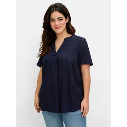 sheego Damen Longbluse, blau, Gr. 42, unifarben, 100% Viskose, Blusen