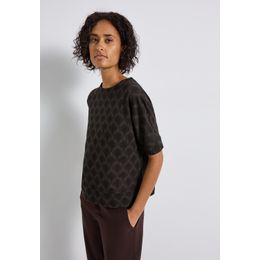 Street One Damen T-Shirt, braun, Gr. 34, gemustert, Web, 48% Baumwolle, 48% Modal, 4% Elasthan, Shirts, mit Fledermaus&auml;rmeln