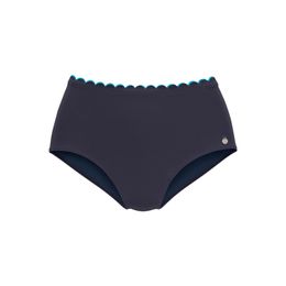 Lascana Damen Highwaist-Bikini-Hose "Camilla", blau, Gr. 34, kontrastfarbene Details, unifarben, Polyamid, Badehosen, mit Farbkontrast