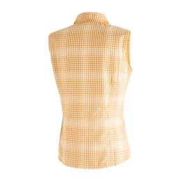 Maier Sports Damen Funktionsbluse "Paloma", gelb, Gr. 42, 85% Polyester, 15% Viscose, Blusen, Karierte, ärmellose Bluse für Wandern, Reisen und