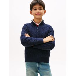 Tommy Hilfiger Kinder Strickpullover "COTTON CABLE HALF ZIP SWEATER", blau, Gr. 5, unifarben, Strick, Obermaterial: 100% Baumwolle, Pullover, Kinder