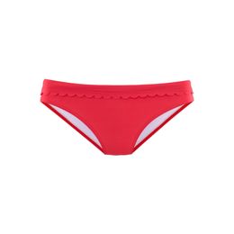 Lascana Damen Bikini-Hose "Scallop", rot, Gr. 34, unifarben, Microfaser, Polyamid, Badehosen, mit Umschlagbund