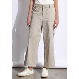 Damen Paperbag-Hose, beige, Gr. 44, STREET ONE STUDIO, unifarben, Web, 98% Baumwolle, 2% Elasthan, Hosen, High Waist