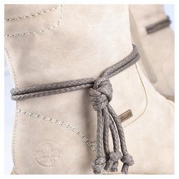 Rieker Damen Winterstiefel, Gr. 36, beige, Lederimitat, Textil, Schuhe, Winterboots, Blockabsatz, TEX-Membran, mit gestricktem Schaftrand