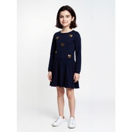 Blue Seven M&auml;dchen Strickkleid, blau, Gr. 104, Feinstrick, Obermaterial: 100% Baumwolle, Kleider, mit Zopfstrickdetails und s&uuml;&szlig;en Kanten in H&auml;keloptik