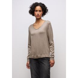 V-Ausschnitt-Pullover Street One, Damen, Gr. 34, mocha dream meliert, Stoff, 60% Viskose, 40% Baumwolle, unifarben, normal normal, V-Ausschnitt, abgesteppt, Pullover, Feinstrick