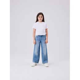 name it M&auml;dchen Weite Jeans "NKFROSE f&uuml;r M&auml;dchen mit weitem Bein und klassischem Sitz", blau, Gr. 128, Abriebeffekte, Denim/Jeans, Obermaterial: 100%