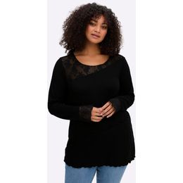 Damen Sweatshirt, schwarz, Gr. 44, sheego by Joe Browns, unifarben, 95% Viskose, 5% Elasthan, Spitze:5% Elasthan, 95% Polyester, Sweatshirts