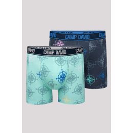 CAMP DAVID Herren Boxershorts "Set:", Gr. M, blau, Material: 95% Baumwolle, 5% Elasthan, bedruckt, Unterhosen, mit All Over Print