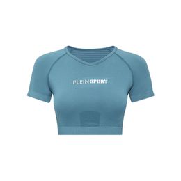 Plein Sport Damen T-Shirt "V-Ausschnitt-T-Shirt", blau, Gr. S, Obermaterial: 56% Polyamid, 39% Polyester, 5% Elasthan, Shirts