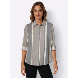 Classic Basics Damen Hemdbluse, grau, Gr. 46, gemustert, gestreift, mehrfarbig, 100% Viskose, Blusen