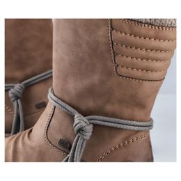 Rieker Damen Winterstiefel, Gr. 37braun, beige, Nubuklederimitat, Textil, used, Schuhe, Winterboots, Blockabsatz, TEX-Membran, mit gestricktem
