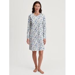 Calida Damen Nachthemd "Flower Nights", Gr. S, blau, Obermaterial: 100% Baumwolle, Kleider, Allover-Print, Pure Cotton, Langarm, atmungsaktiv, weich