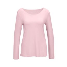 GOLDNER Damen Longpullover "Kurzgr&ouml;&szlig;e Kombistarkes Langarmshirt mit tonaler Zierkante", rosa, Gr. 22, Obermaterial: 90% Viskose CV. 10% Elasthan EL.,