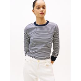 Tommy Hilfiger Damen Rundhalspullover "CO JERSEY STITCH LS C-NK SWT", blau, Gr. XL, gestreift, Strick, Obermaterial: 67% Baumwolle, 33% Polyamid,