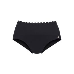 Lascana Damen Highwaist-Bikini-Hose "Camilla", schwarz-wei&szlig;, Gr. 36, kontrastfarbene Details, unifarben, Polyamid, Badehosen, mit Farbkontrast