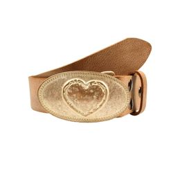 Damen Lederg&uuml;rtel, braun, Gr. 120, RETTUNGSRING G&Uuml;RTEL, unifarben, Leder, G&uuml;rtel, mit austauschbarer Schlie&szlig;e &raquo;Herz Oval Rosa&laquo;