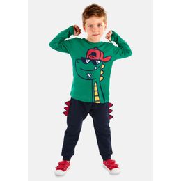 DENOKIDS Jungen Hausanzug "Dinosaur Spikes", Gr. 116, grün, 92% Baumwolle;8% Elasthan, bedruckt, Basic, Homewear-Sets, für Dinosaurier-Liebhaber