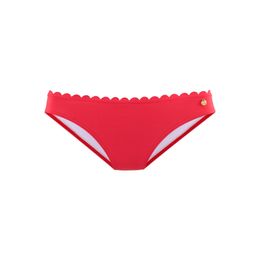 Lascana Damen Bikini-Hose "Scallop", rot, Gr. 34, unifarben, Microfaser, Microfaser, Badehosen, mit gelaserter Wellenkante