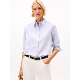 Tommy Hilfiger Damen Hemdbluse "OXFORD RELAXED FIT SHIRT mit Hemdblusenkragen und Stickerei", blau, Gr. 42, gestreift, Web, Obermaterial: 100%