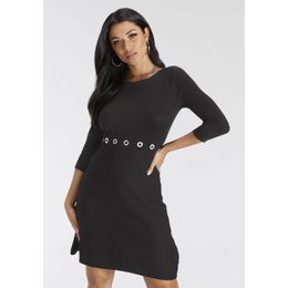 Melrose Damen Strickkleid, schwarz, Gr. 38, unifarben, Feinstrick, Obermaterial: 70% Viskose, 30% Polyamid, Kleider, in Mini-L&auml;nge mit femininem