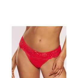 Lascana Damen String "Cara", Gr. 32, rot, Spitze, Obermaterial: 87% Polyamid, 13% Elasthan, Unterhosen, aus dezent transparenter Spitze, anteilig aus