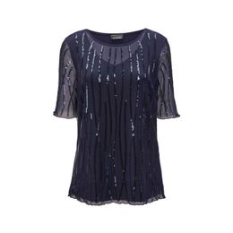 GOLDNER Damen Langarm-Poloshirt "Mit funkelnden Pailletten besetztes Mesh-Shirt", blau, Gr. 40, Obermaterial: 90% Polyamid PA. 10% Elasthan EL.,