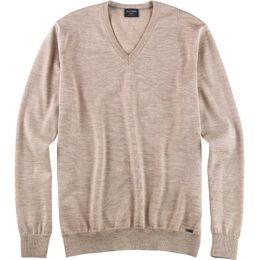 OLYMP Herren V-Ausschnitt-Pullover "OLYMP Strick Casual", beige, Gr. M, Obermaterial: 100% Schurwolle, Pullover, klassischer Strickpullover