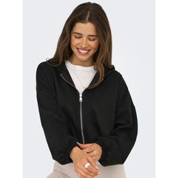Only Damen Kapuzensweatshirt "ONLSCARLETT LS ELASTIC ZIP HOOD SWT NOOS", schwarz, Gr. XL, unifarben, Sweatware, Obermaterial: 60% Polyester, 40%