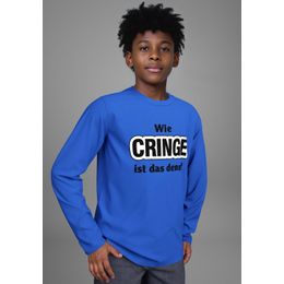 Kidsworld Jungen Langarmshirt "Spruch: Wie CRINGE ist das denn?", blau, Gr. 164, bedruckt, Single Jersey, Obermaterial: 100% Baumwolle, Shirts,