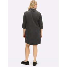 sheego Damen A-Linien-Kleid "Velours-Kleid"graphit, Gr. 58, unifarben, 90% Polyester, 10% Elasthan, Kleider
