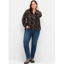 sheego Damen Longbluse, lila, Gr. 42, gebl&uuml;mt, gemustert, unifarben, 100% Viskose, Blusen