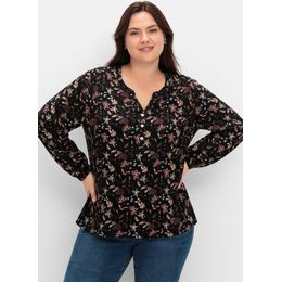 Longbluse sheego, Damen, Gr. 40, lila (aubergine, schwarz, gemustert), 100% Viskose, gebl&uuml;mt, gemustert, unifarben, Rundhals, Blusen Longbluse