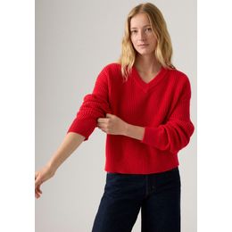 Levi's LEVI'S Damen Strickpullover "REESE VNECK SWEAT", rot, Gr. L, unifarben, Strick, Obermaterial: 60% Baumwolle, 40% Polyacryl, Pullover, mit V-Ausschnitt