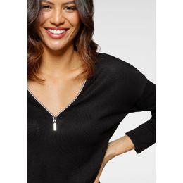 Laura Scott Damen Longpullover, schwarz, Gr. 40, unifarben, Feinstrick, Obermaterial: 70% Viskose, 30% Polyamid, Pullover, mit Rei&szlig;verschluss-Detail