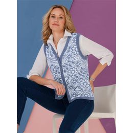 Classic Basics Damen Strickweste, blau, Gr. 38, gebl&uuml;mt, gemustert, mehrfarbig, 100% Polyacryl, Westen
