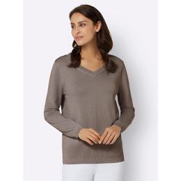 Inspirationen Damen V-Ausschnitt-Pullover "Pullover", grau, Gr. 36, unifarben, 100% Baumwolle, Pullover