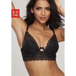 Lascana Damen Push-up-BH "Fina", Gr. 80, schwarz, Spitze, Obermaterial: 60% Polyamid, 35% Polyester, 5% Elasthan, BHs, in leichter Longform. mit