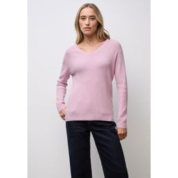 Strickpullover Street One, Damen, Gr. 34, rosa (powder pink meliert), Stoff, 50% Viskose, 28% Polyester, 22% Polyamid, Strukturmuster, normal normal, V-Ausschnitt, Bündchen, Pullover, aus softem Materialmix