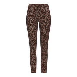 Lascana Damen Leggings, Gr. 36, schwarz, Obermaterial: 95% Baumwolle, 5% Elasthan, Hosen, Sweatleggings mit breitem B&uuml;ndchen im Leo-Print, Loungewear
