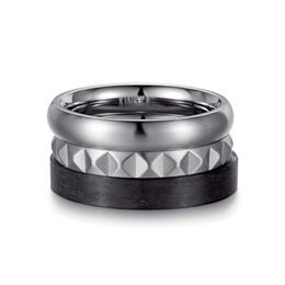 Kingka Herren Ring-Set "Pyramide", 62, Carbon Edelstahl, 12,5mm, schwarz, Carbon, Edelstahl, Fingerringe