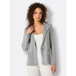 Damen Jacquardstrickjacke, grau, Gr. 40, CREATION L PREMIUM, unifarben, 100% Schurwolle, Strickjacken