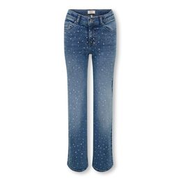 KIDS Only M&auml;dchen Relax-fit-Jeans "KOGJUICY RHS WIDE LEG DNM CRO557 NOOS", blau, Gr. 140, bedruckt, Denim/Jeans, Obermaterial: 99% Baumwolle, 1%