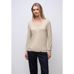 V-Ausschnitt-Pullover Street One, Damen, Gr. 34, tusk cream meliert, Stoff, 60% Viskose, 40% Baumwolle, unifarben, normal normal, V-Ausschnitt, abgesteppt, Pullover, Feinstrick