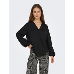 Only Damen Langarmshirt "ONLLUCY LIFE LS V-NECK TOP WVN", schwarz, Gr. XS, unifarben, Web, Obermaterial: 100% Polyester, Shirts