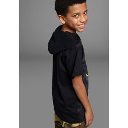 Kidsworld Jungen T-Shirt "Kapuzen-T-Shirt mit Fotoprint: PANTHER", schwarz, Gr. 128, bedruckt, Jersey, Obermaterial: 100% Baumwolle. Obermaterial
