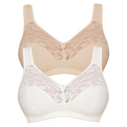 SuSa Damen Soft-BH "2er Pack BH ohne B&uuml;gel", Gr. 90, beige, Obermaterial: 76% Baumwolle CO. 18% Polyamid PA. 6% Elasthan EL., BHs